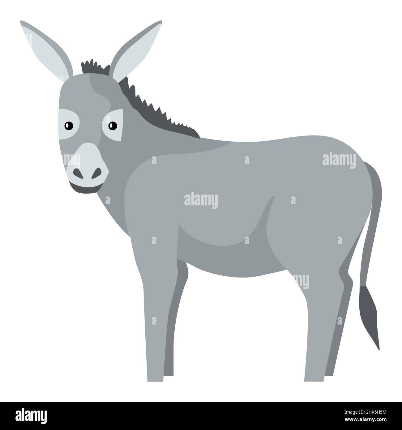 Cute donkey isolated on white background. Funny cartoon character farm gray color. Flat animal ...