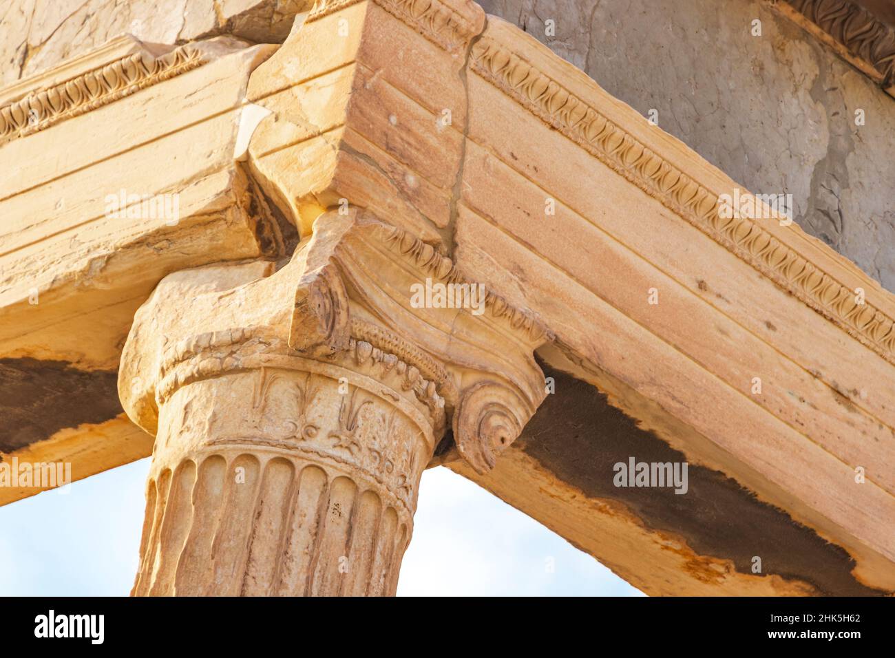 Details figures sculptures columns of the Acropolis of Athens with amazing and beautiful ruins ...