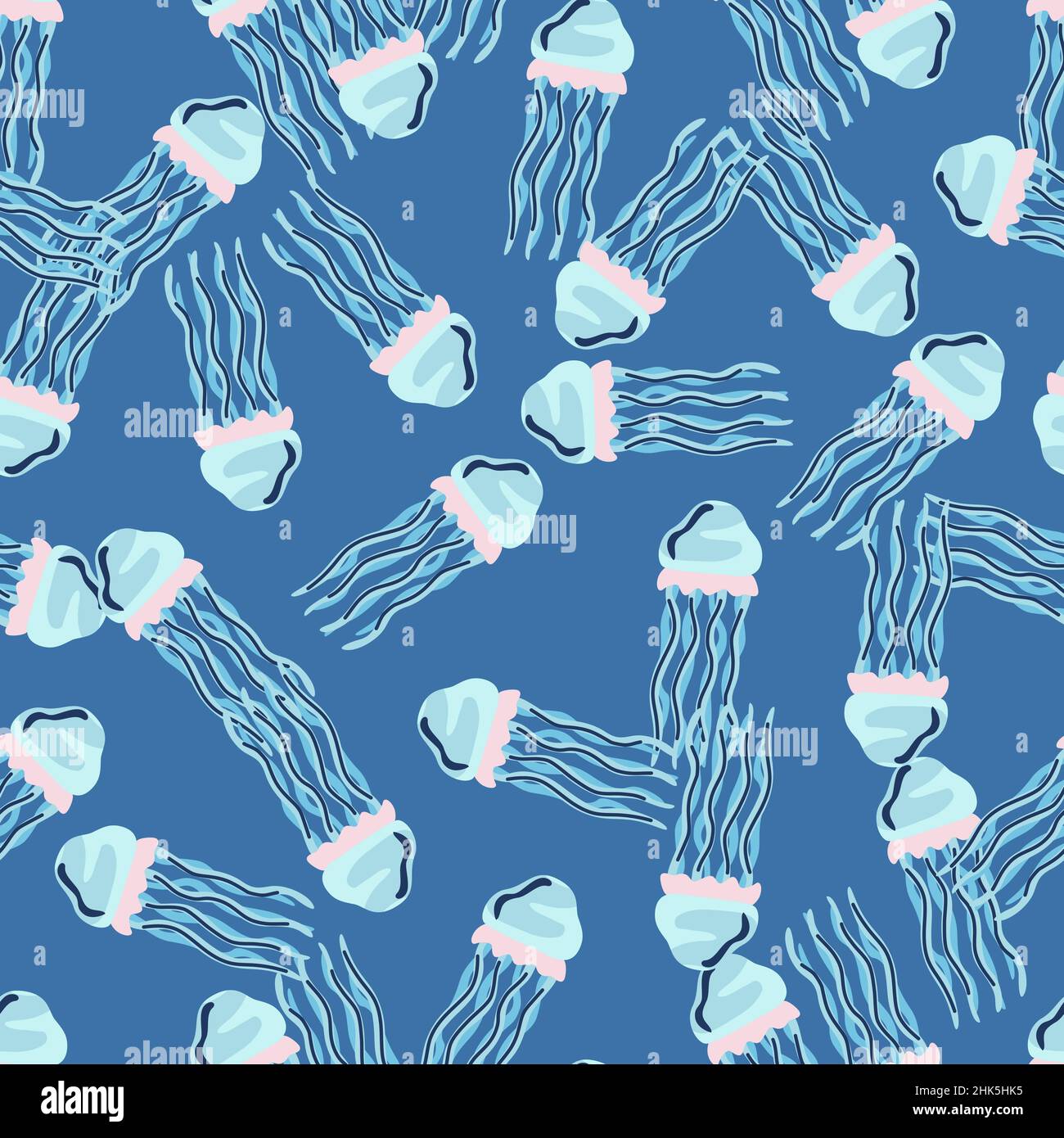 Seamless pattern jellyfish on bright blie background. Modern ornament ...