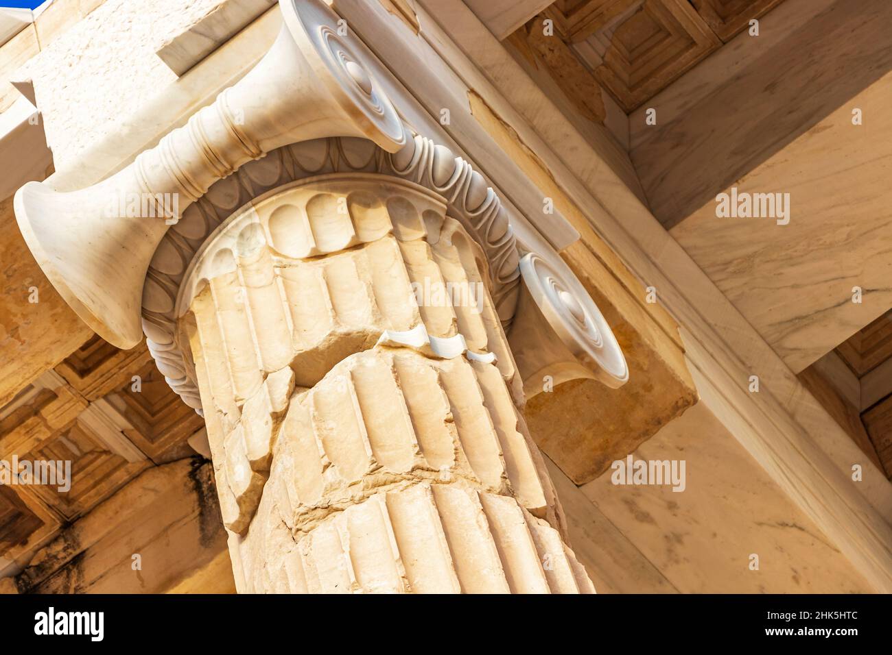 Details figures sculptures columns of the Acropolis of Athens with amazing and beautiful ruins ...