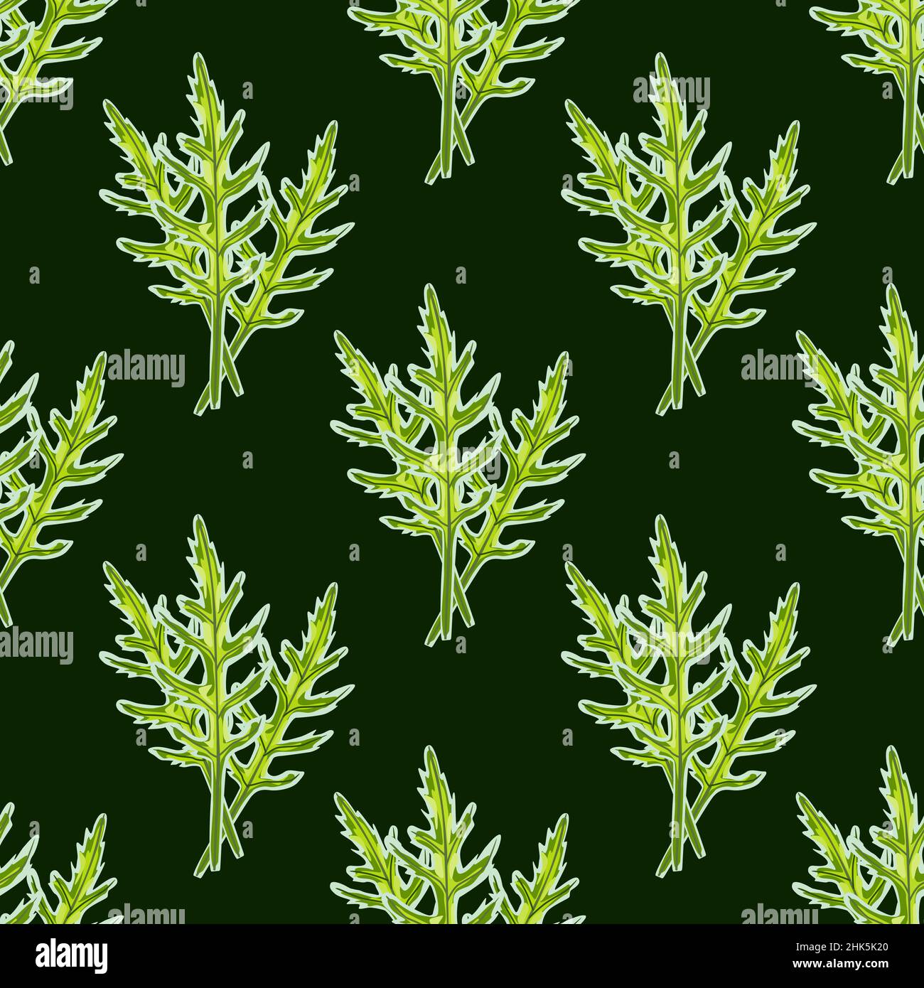Seamless pattern bunch arugula salad dark on background. Modern ...