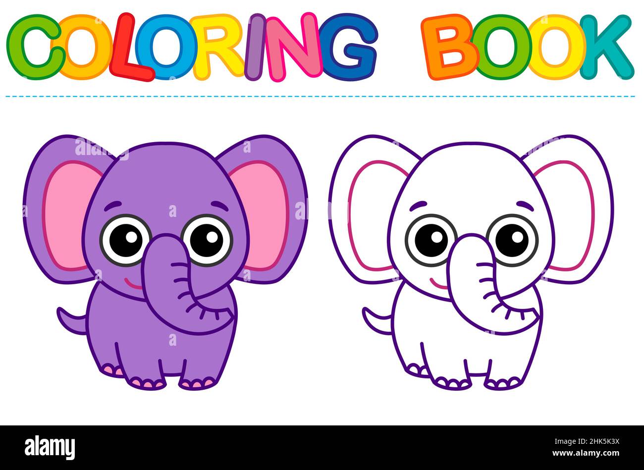 Coloring page funny cartoon elephant. Vector coloring book for ...