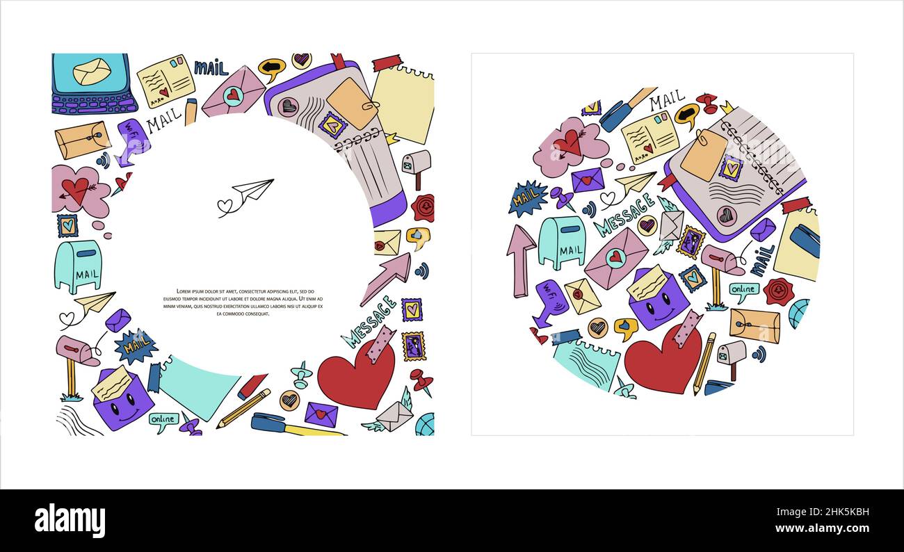 Vector mail doodle banners. Cards with paper envelopes, letters, email ...