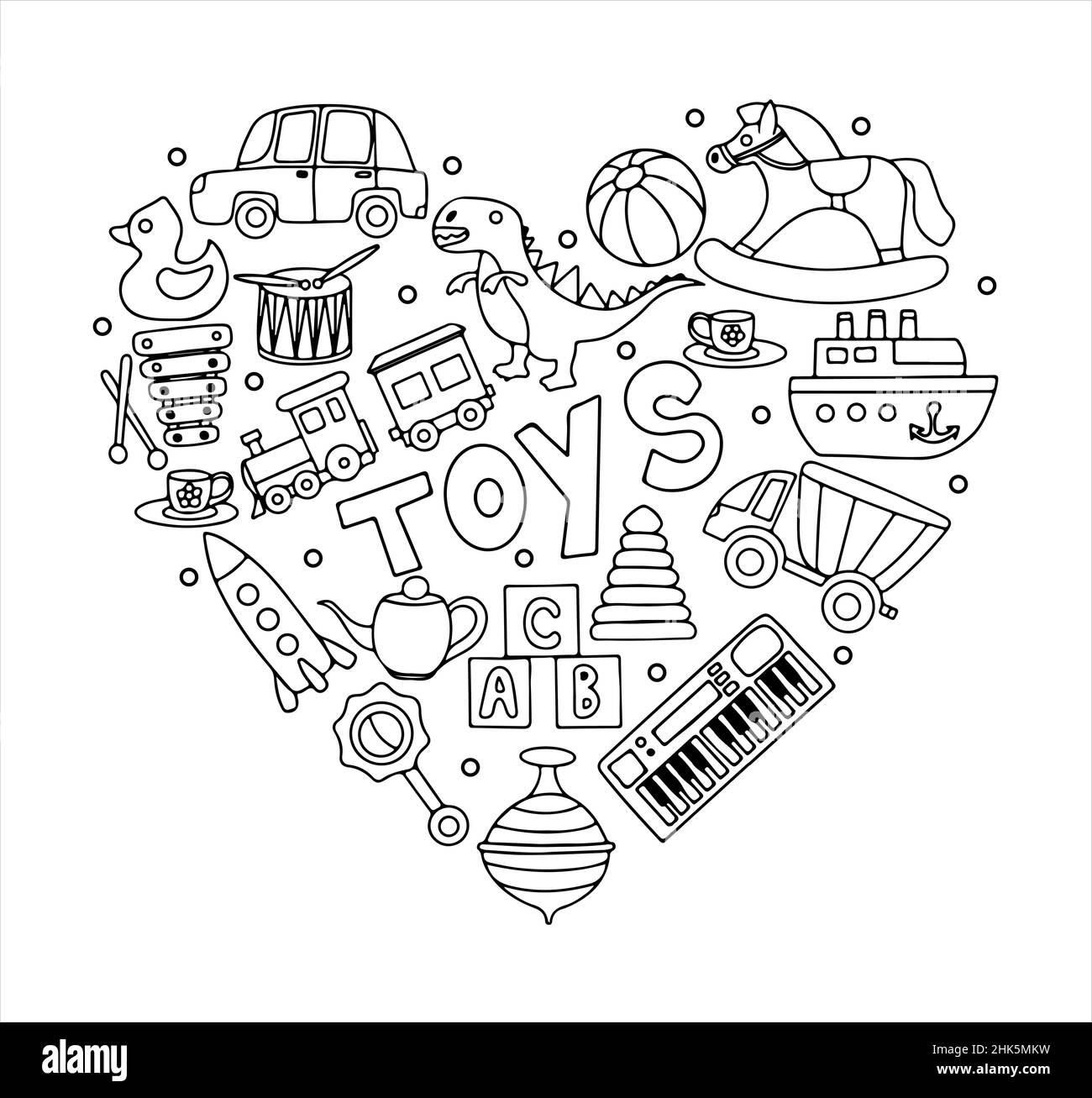 Vector toys doodle heart. Hand draw collection of toys icons for baby ...