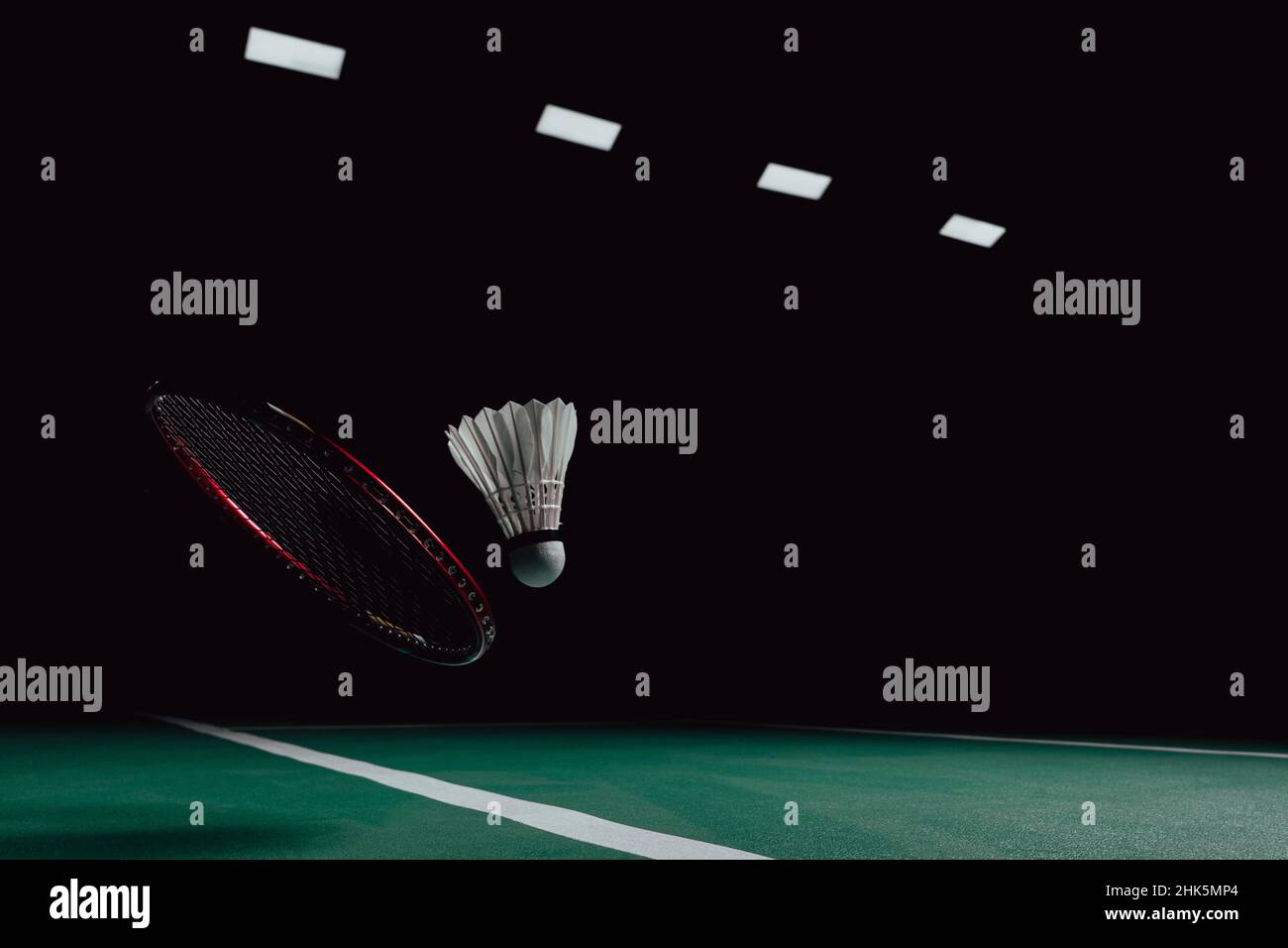 badminton rackets and cocks in the badminton court Stock Photo - Alamy