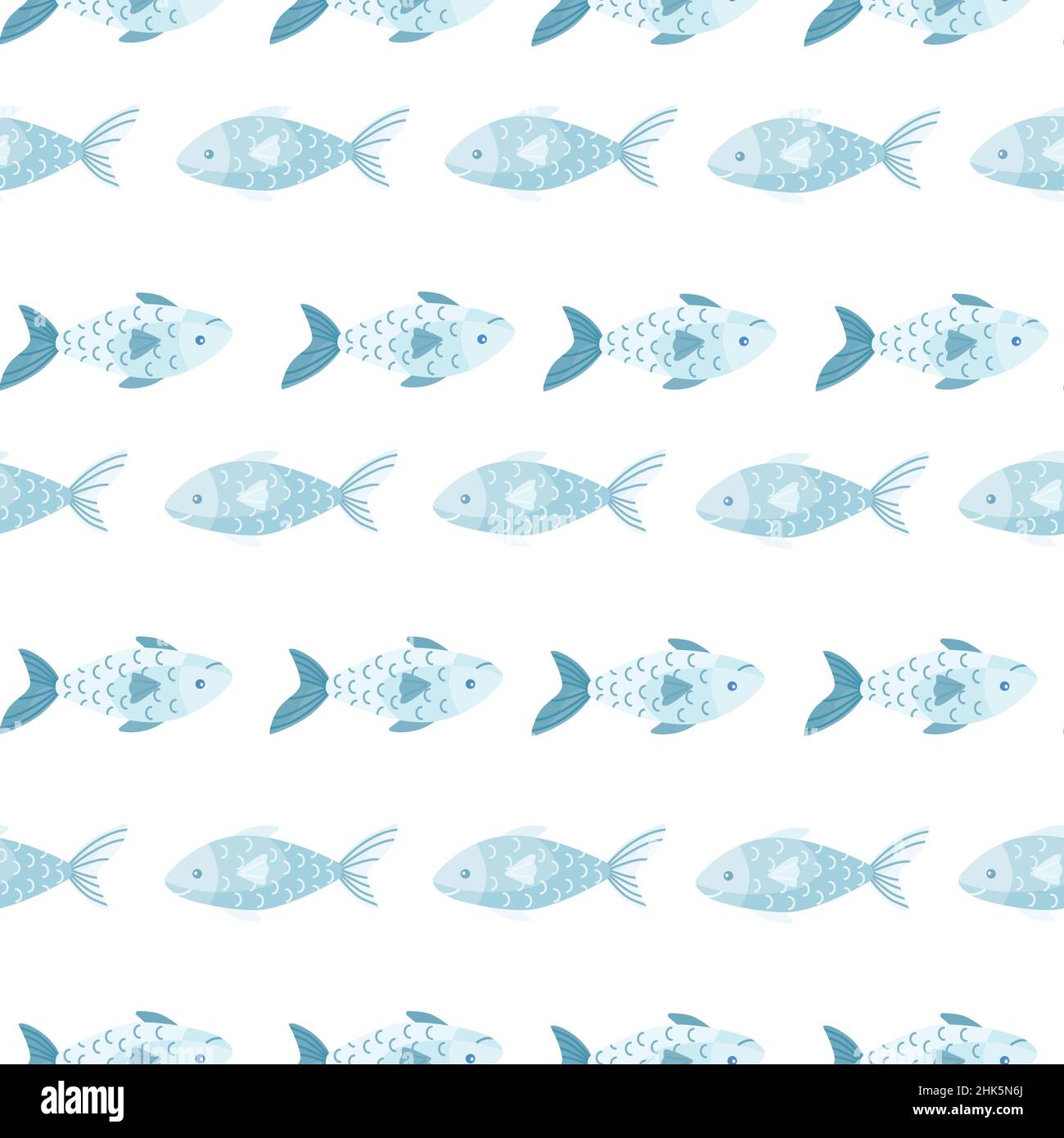 Seamless pattern fish on white background. Modern ornament with sea animals. Geometric template ...