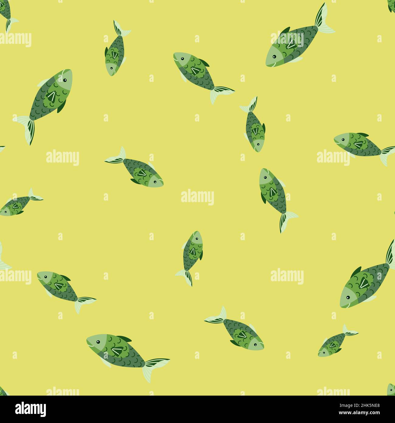 Seamless pattern fish on yellow background. Minimalist ornament with ...