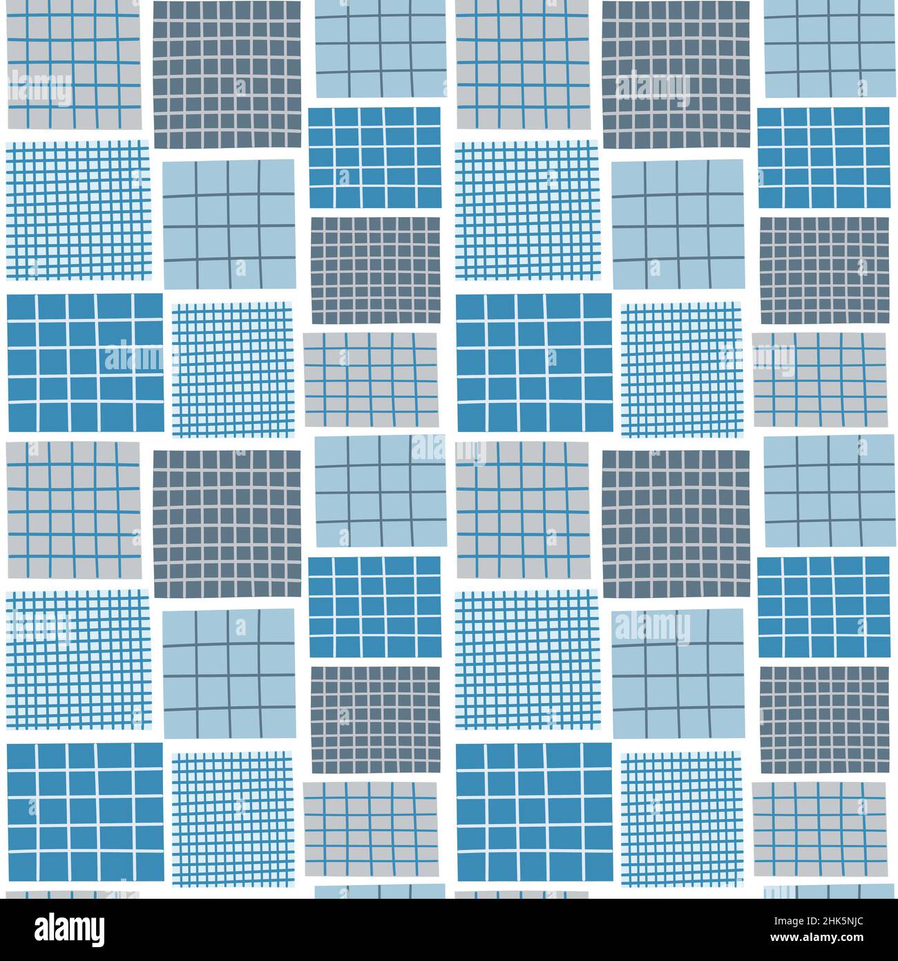 Blue tone geometric square quilt pattern. Blue and grey checkered ...