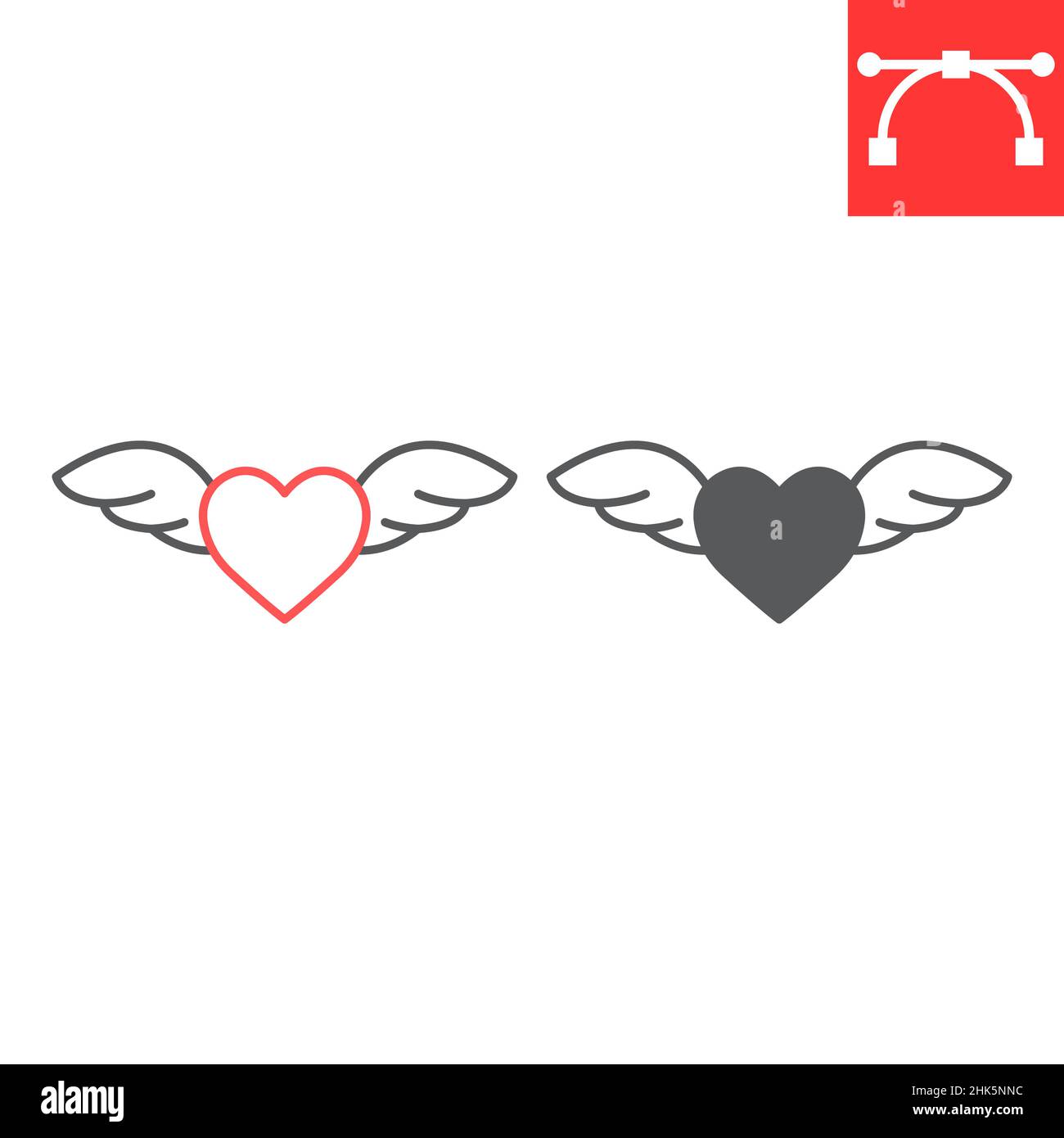Heart with wings line and glyph icon, valentines day and love, flying ...