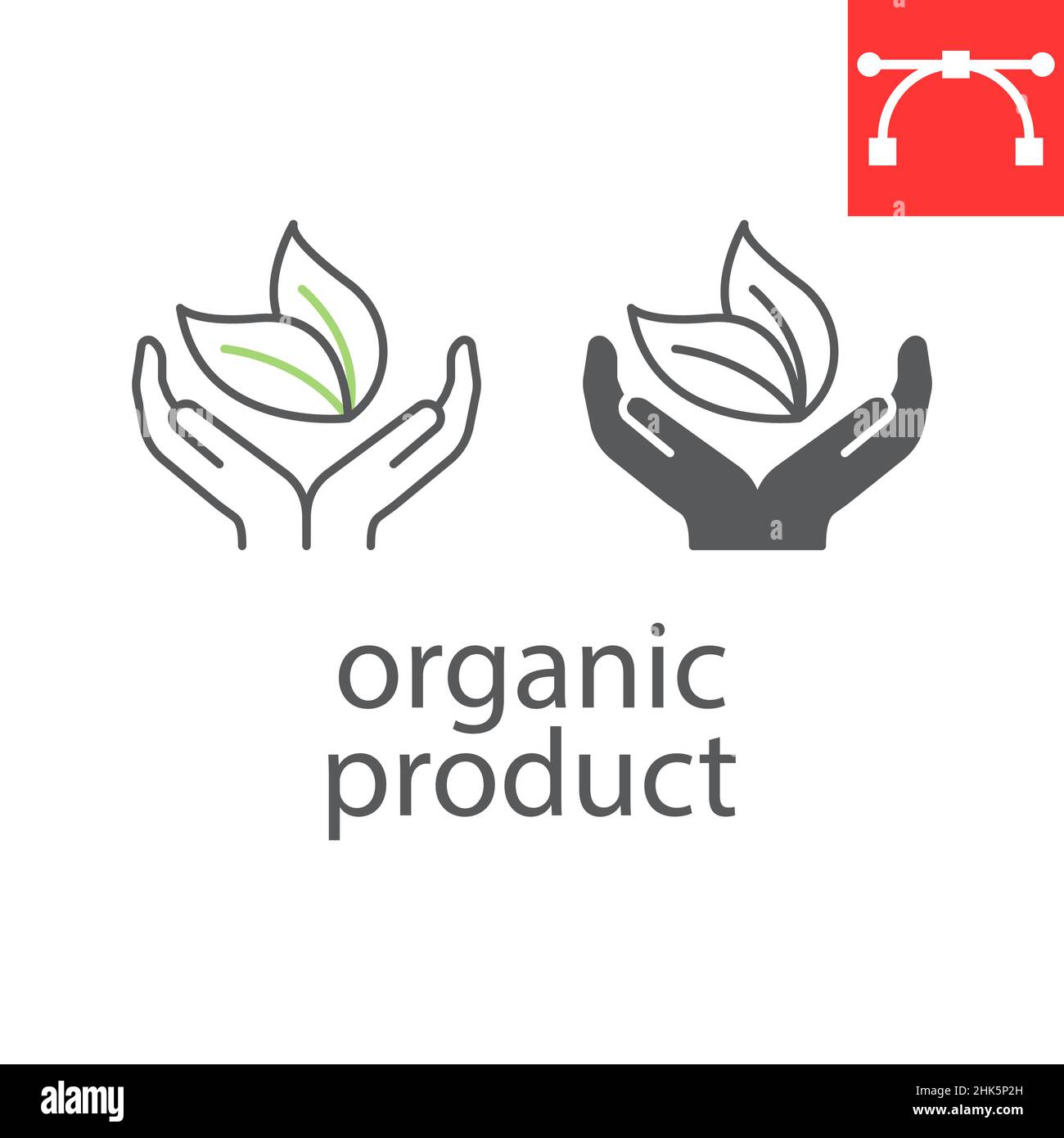Organic product line and glyph icon, healthy and eco friendly, hands ...