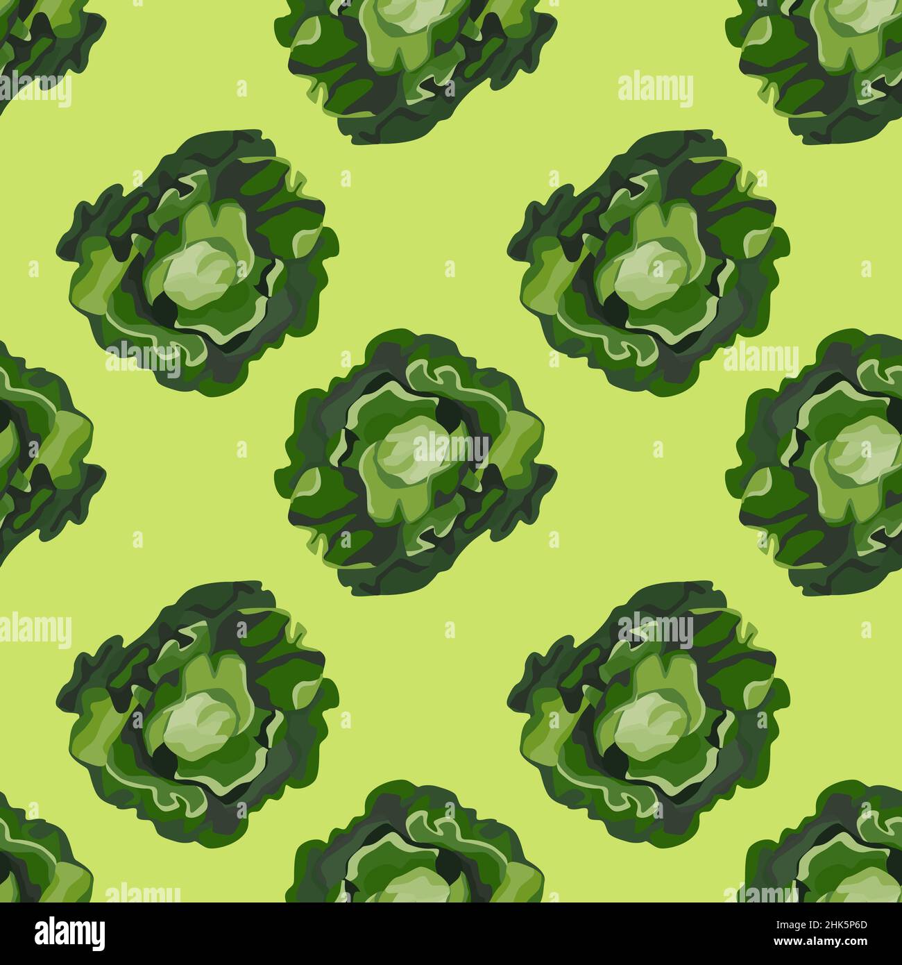 Seamless pattern Butterhead salad on pastel green background. Modern ...