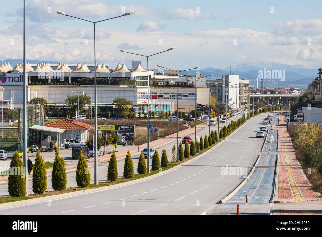 Side, Turkey -January 23, 2022: a clean and free city street. City ...