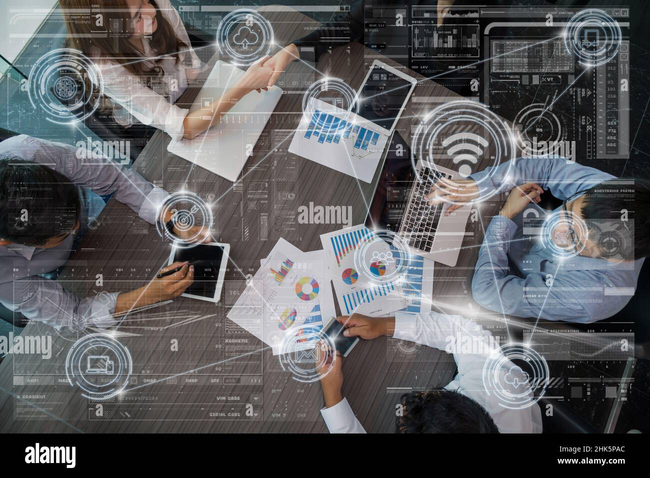 technology digital virtual screen and Wireless communication connecting ...