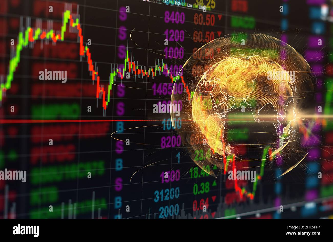 Abstract planet earth particle over the Stock market chart,Closeup ...