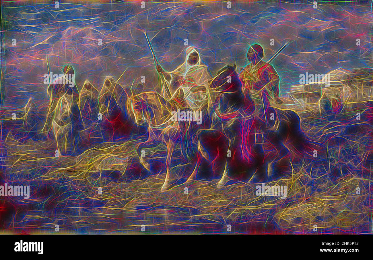 ADOLF SCHREYER HORSEMEN AT A WATERING HOLE Giclee Canvas Print Low ADOLF SCHREYER HORSEMEN AT A WATERING HOLE Giclee Canvas Print Low