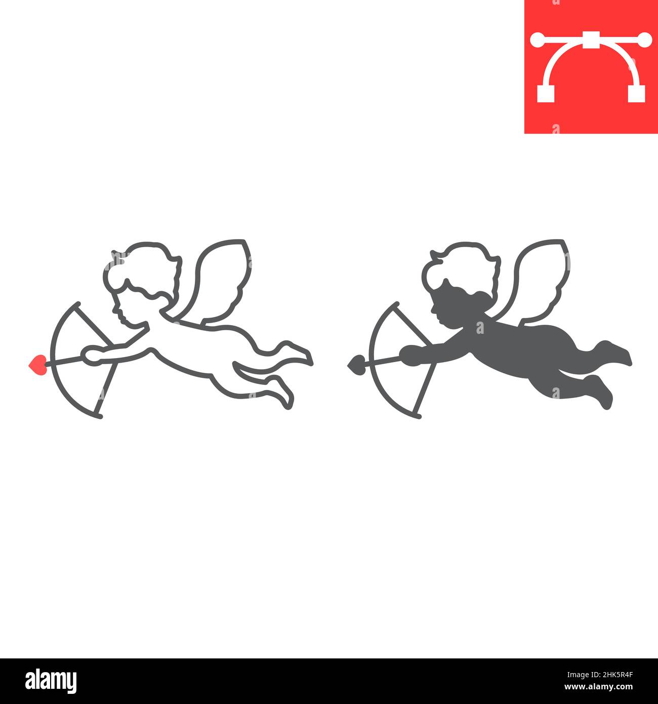 Cupid line and glyph icon, valentines day and angel, Cupid holding bow ...