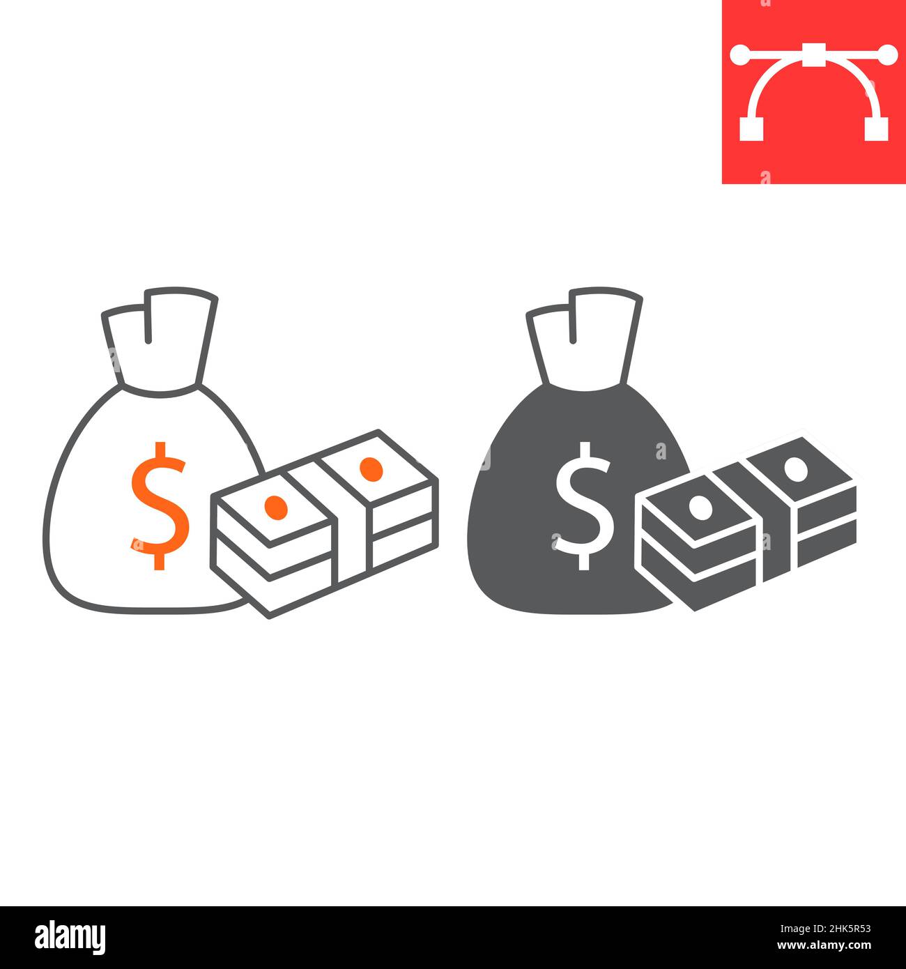Money line and glyph icon, finance and cash, money bag vector icon ...