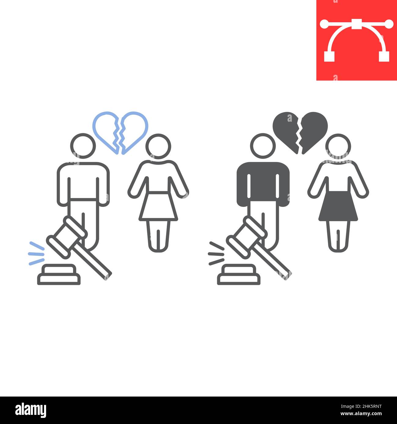 Divorce law line and glyph icon, separation and justice, family divorce ...