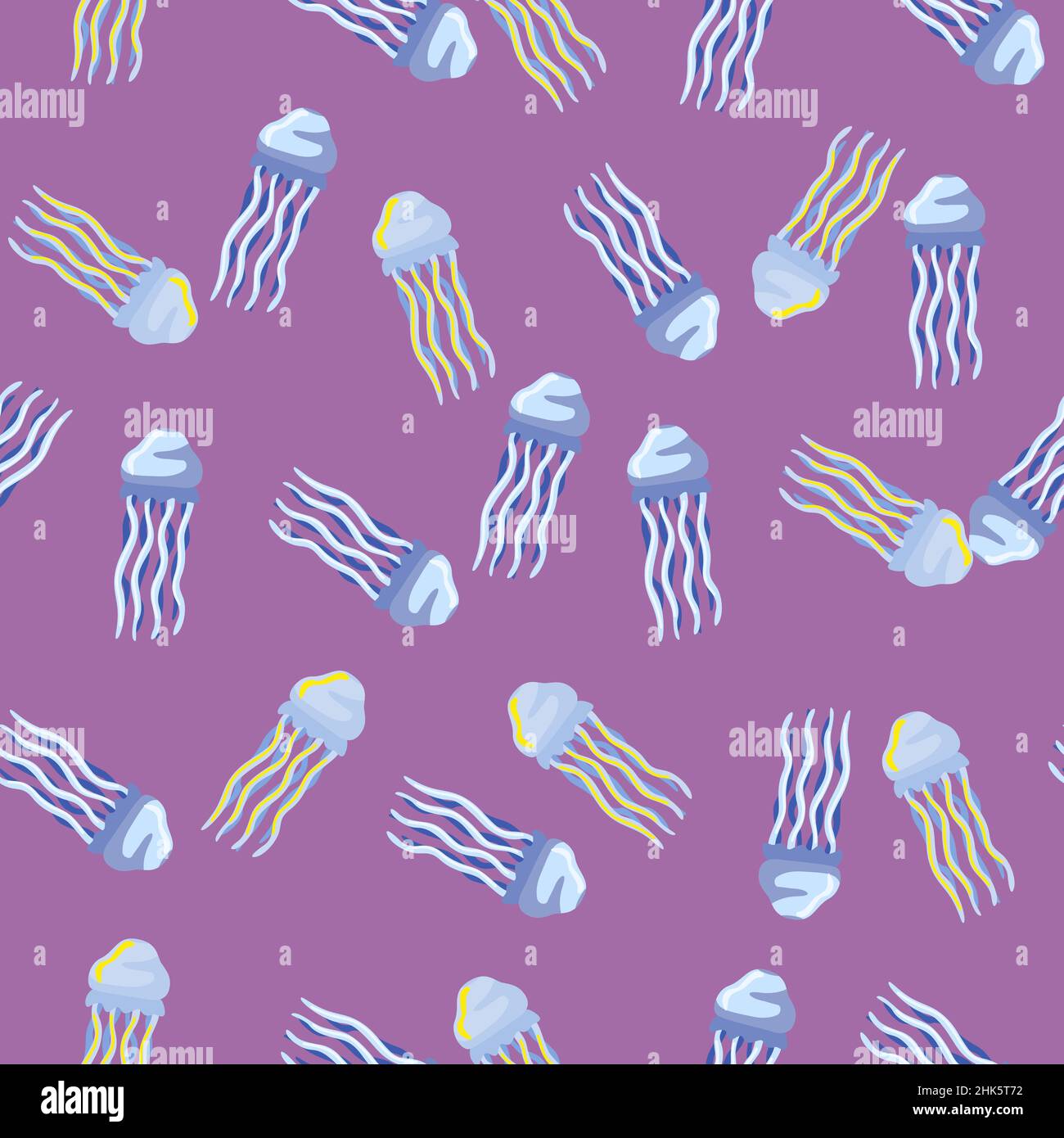 Seamless pattern jellyfish on purple background. Abstract ornament with ...