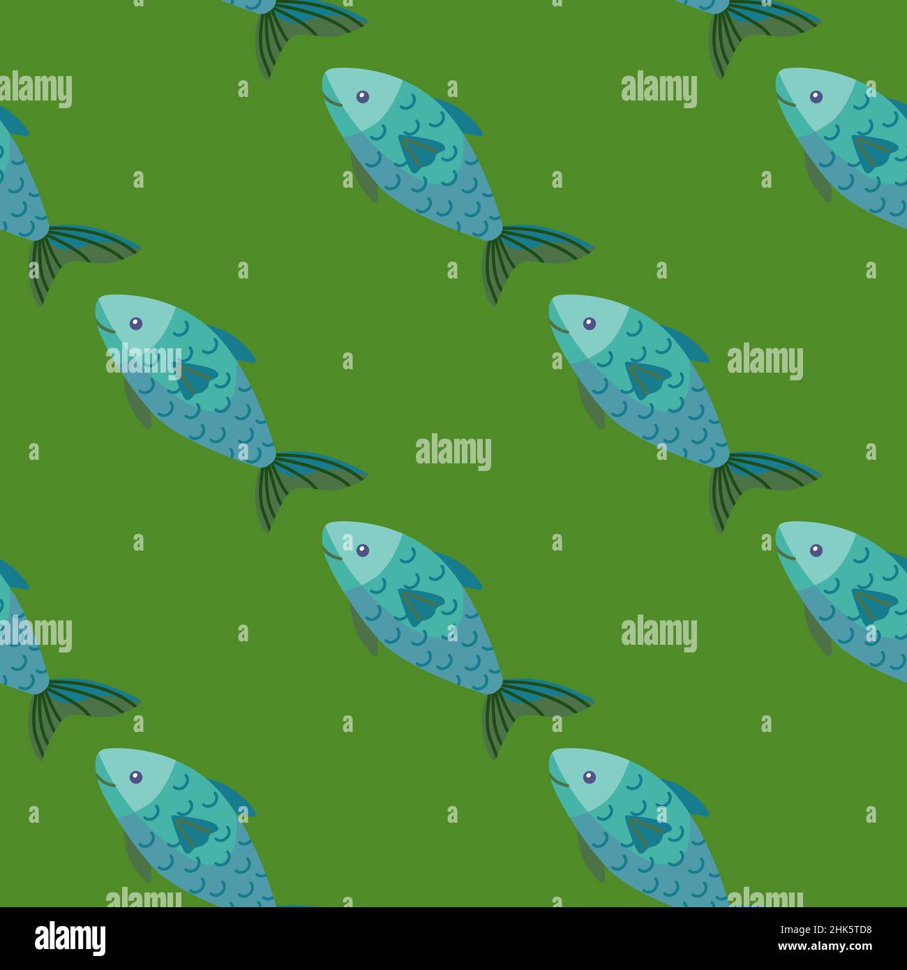 Seamless pattern fish on green background. Simple ornament with sea ...