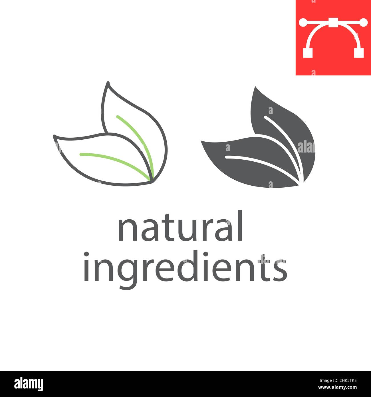 Natural ingredients line and glyph icon, ecological and environmental ...