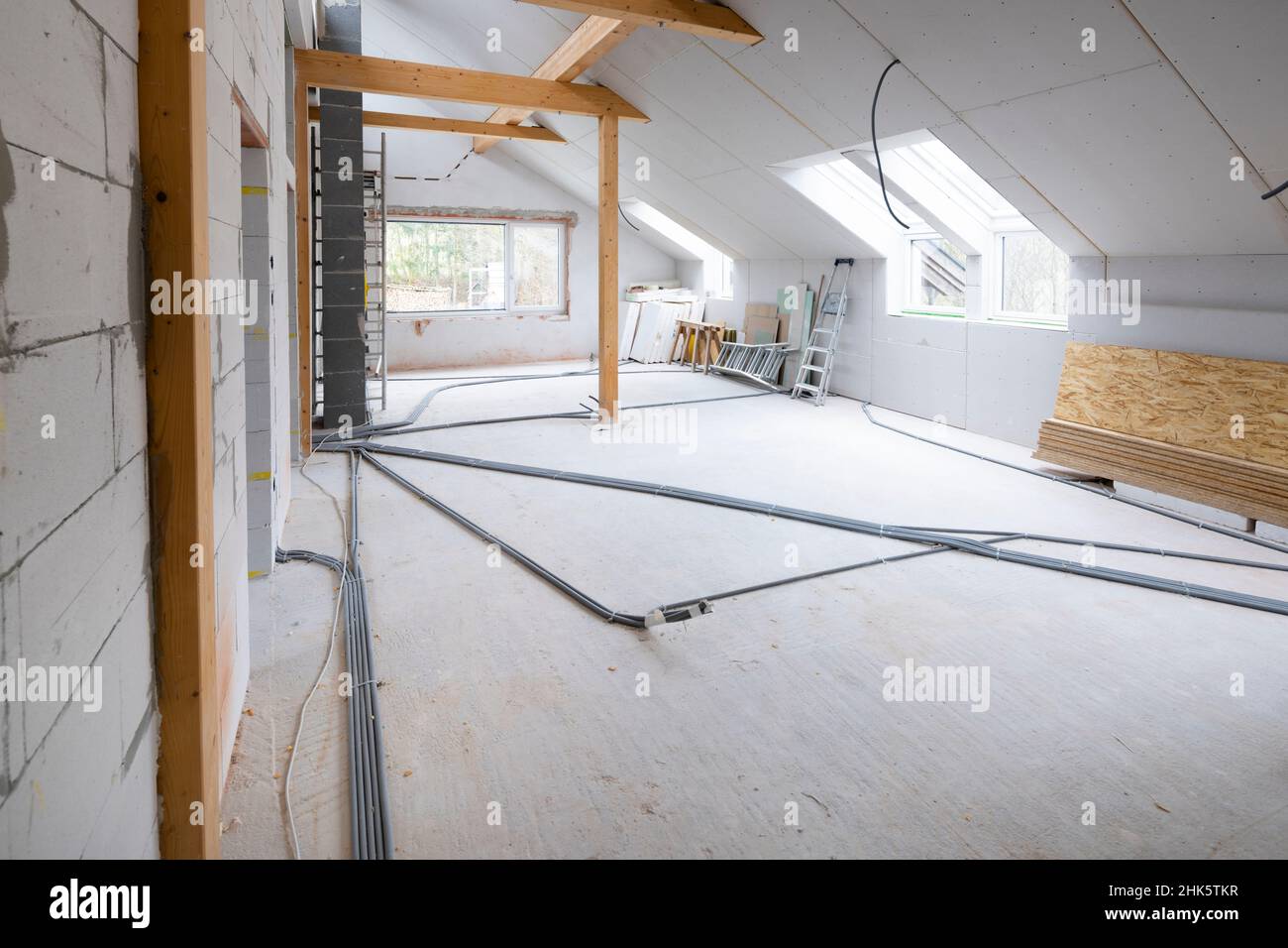 bright, friendly, modern loft construction site drywall without people ...