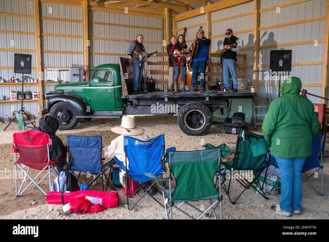 The Mayo Family band performing a barn concert from the back of a ...