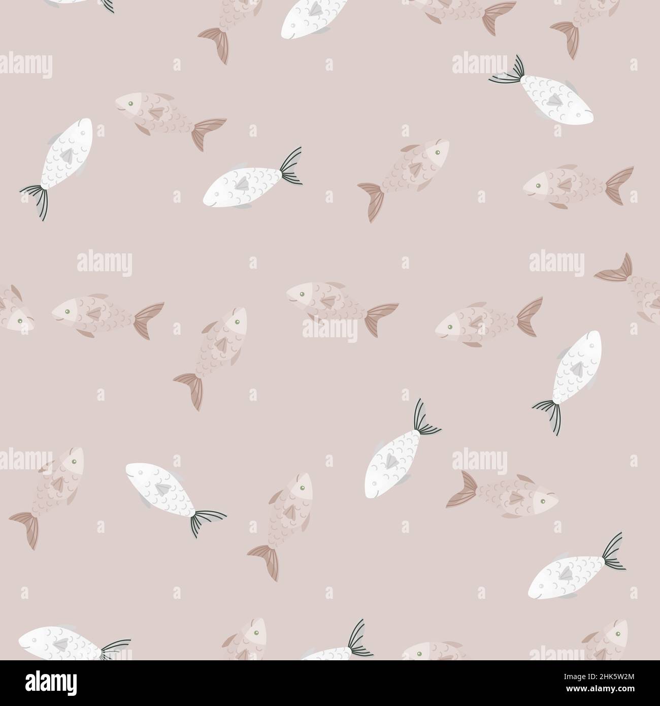 Seamless pattern fish on beige background. Modern ornament with sea ...