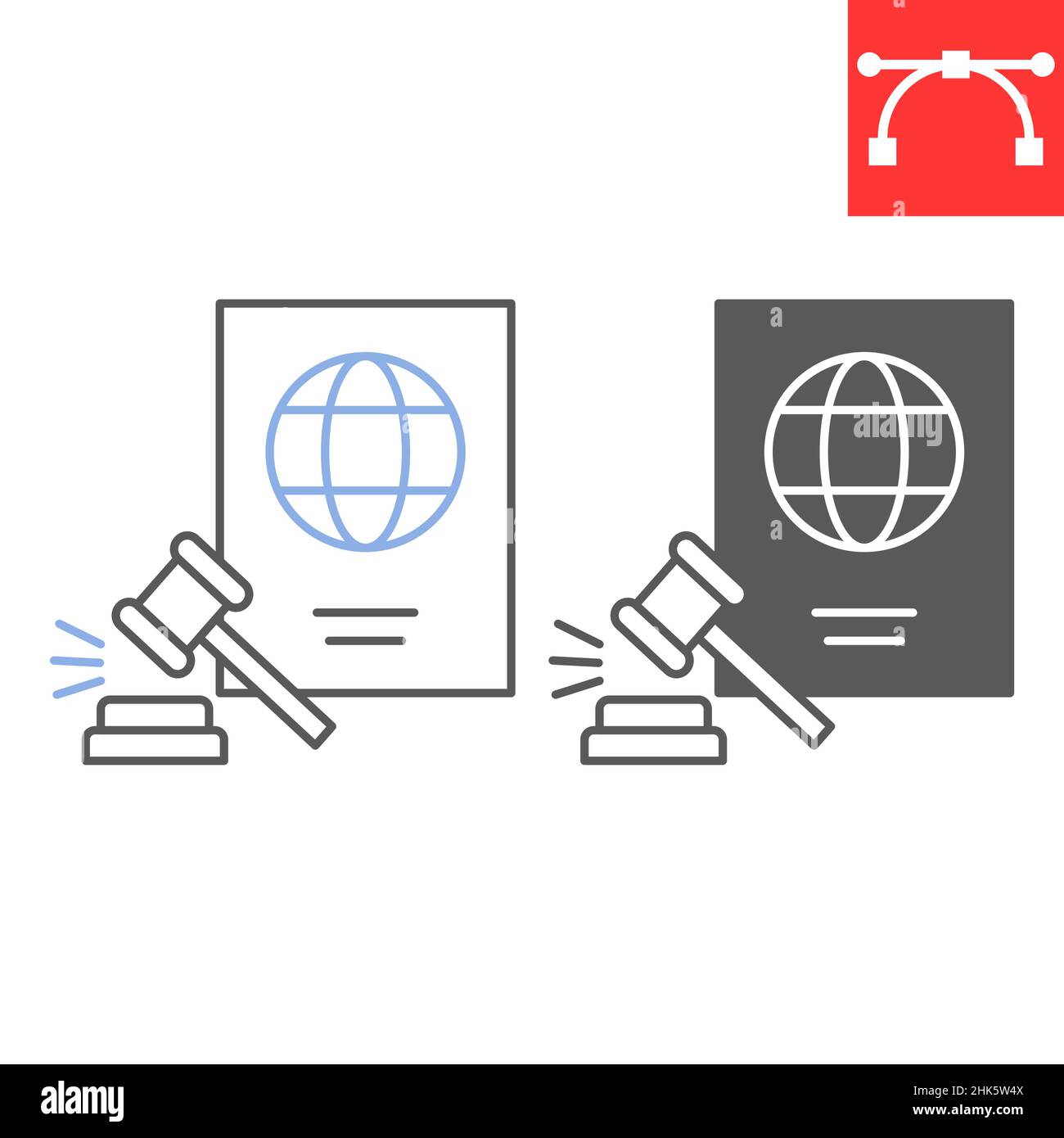 Immigration law line and glyph icon, passport and illegal, immigrant ...