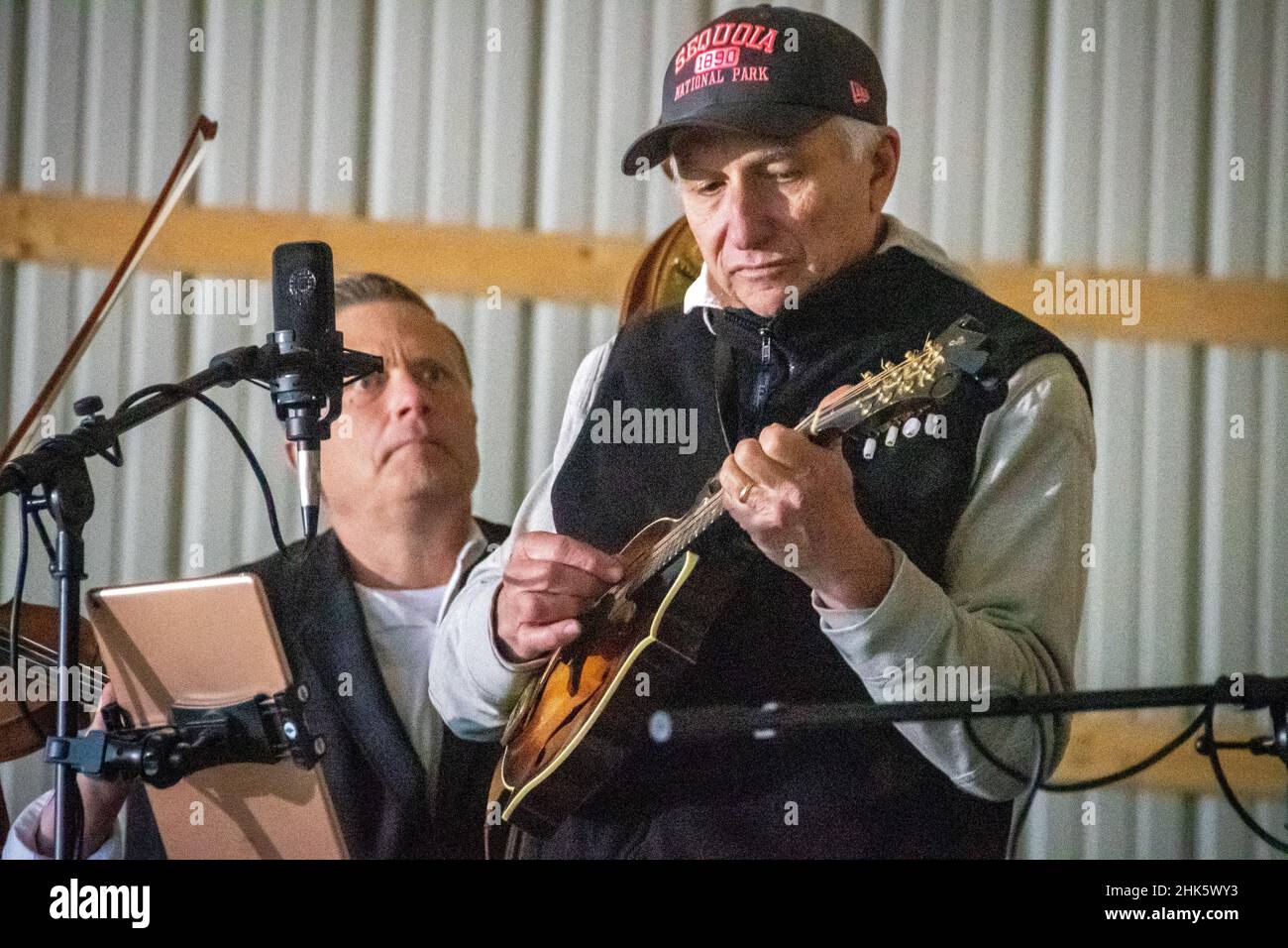 The Mayo Family band performing a barn concert from the back of a ...