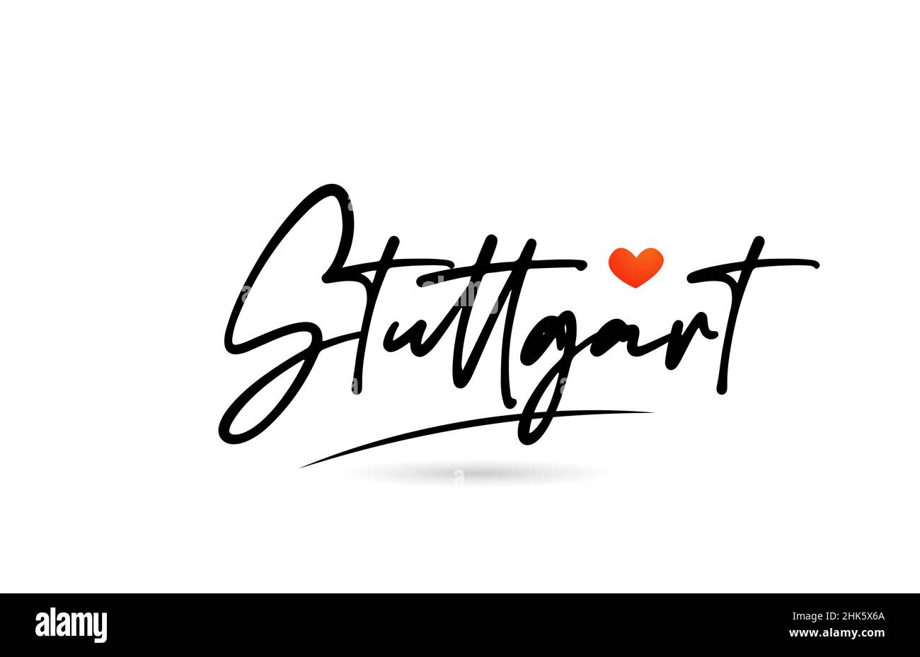 Stuttgart city text with red love heart design. Typography handwritten ...