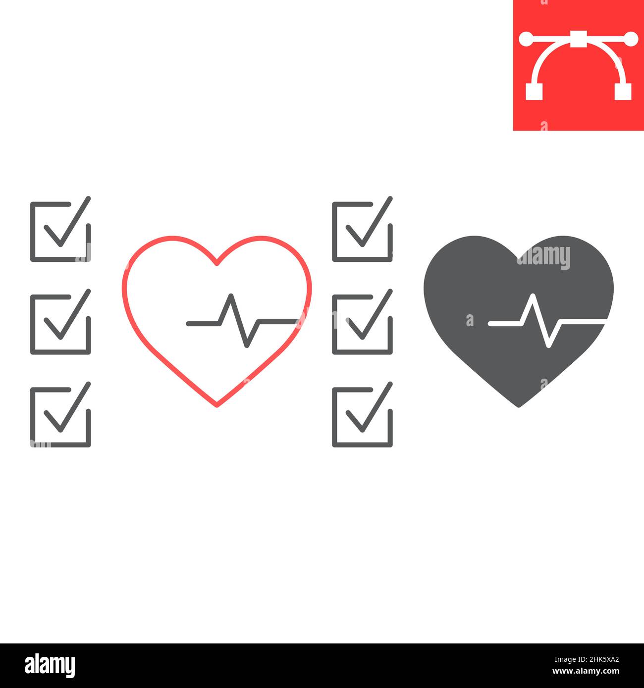 Health check line and glyph icon, diagnosis and heartbeat, medical ...
