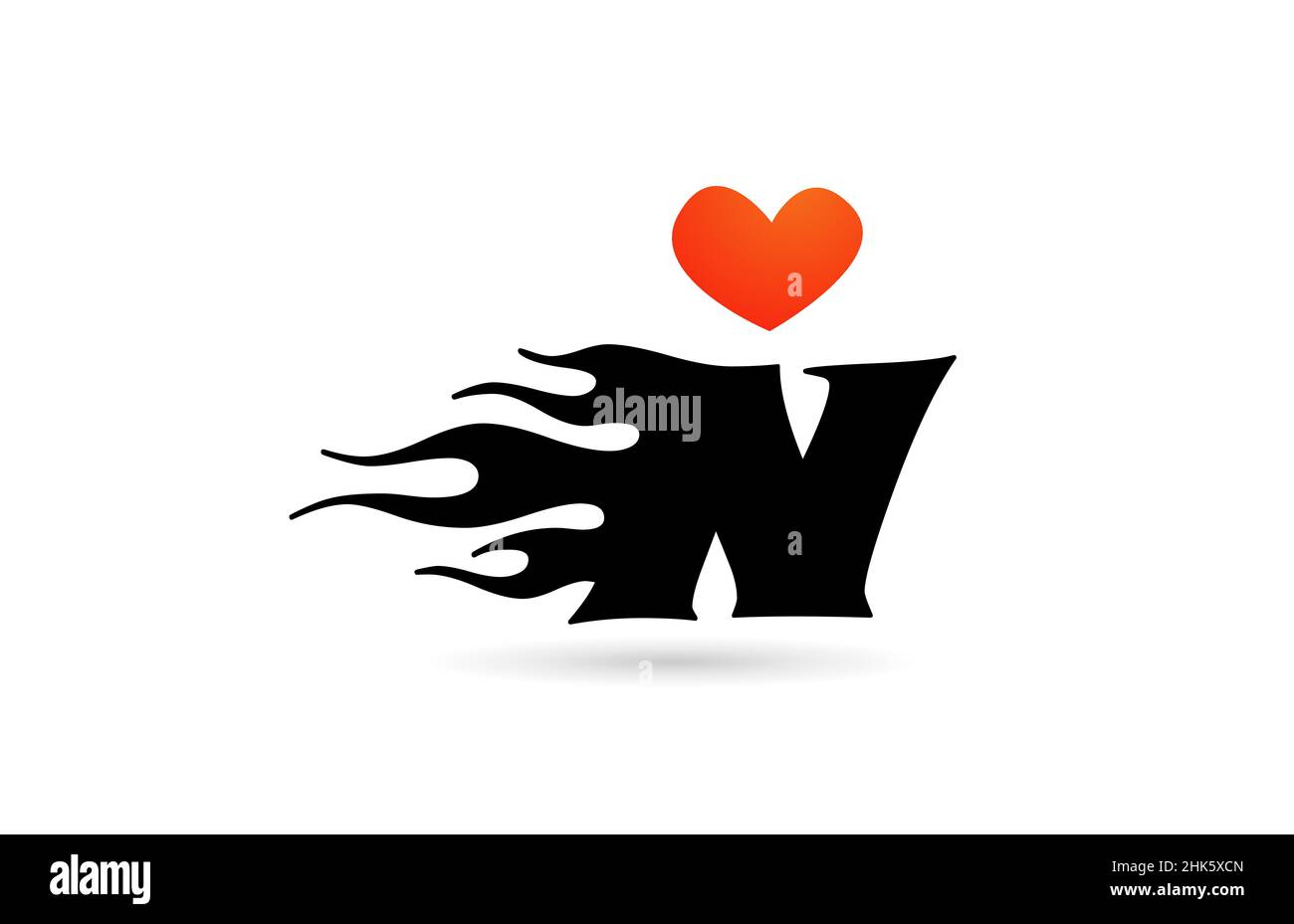 N alphabet letter logo icon design. Creative template for business with love heart flames Stock ...