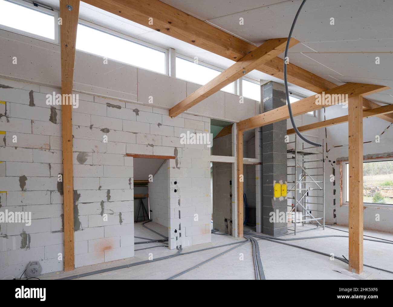 bright, friendly, modern loft construction site drywall without people ...