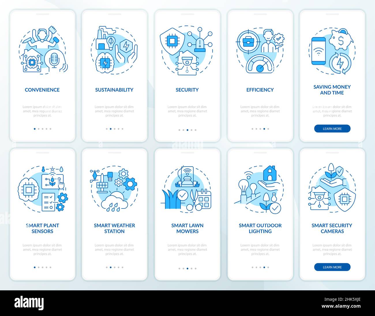 Innovative technologies blue onboarding mobile app screen set Stock ...