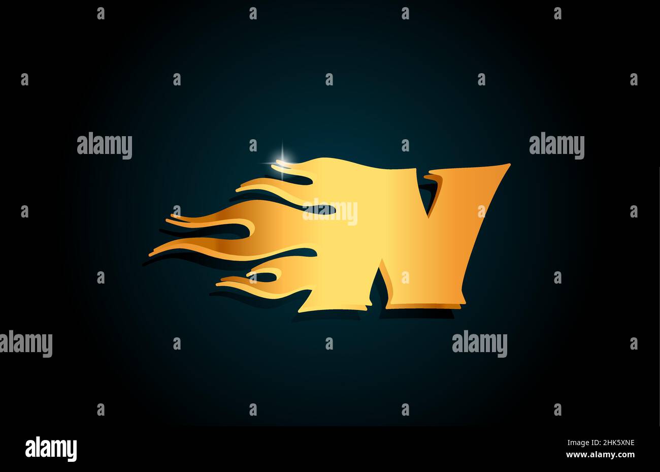 gold N alphabet letter logo icon design. Creative template for business with golden flames Stock ...