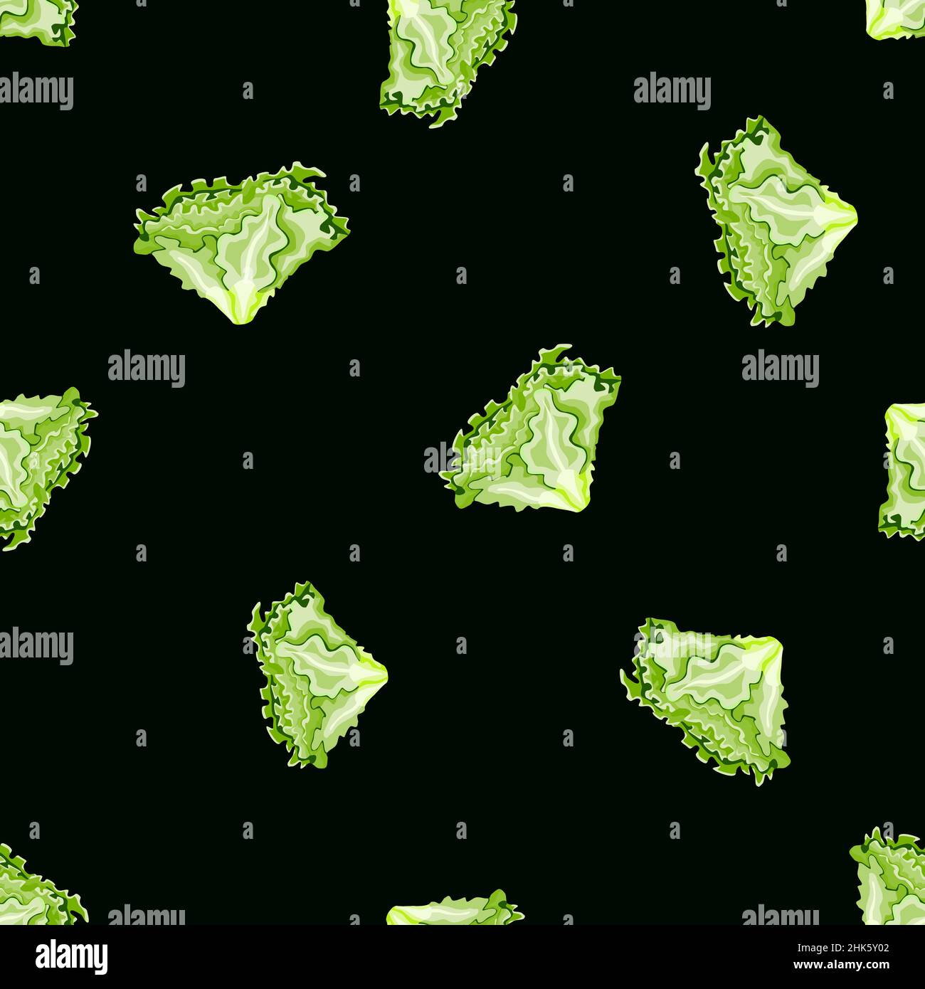 Seamless pattern Batavia salad on black background. Modern ornament ...