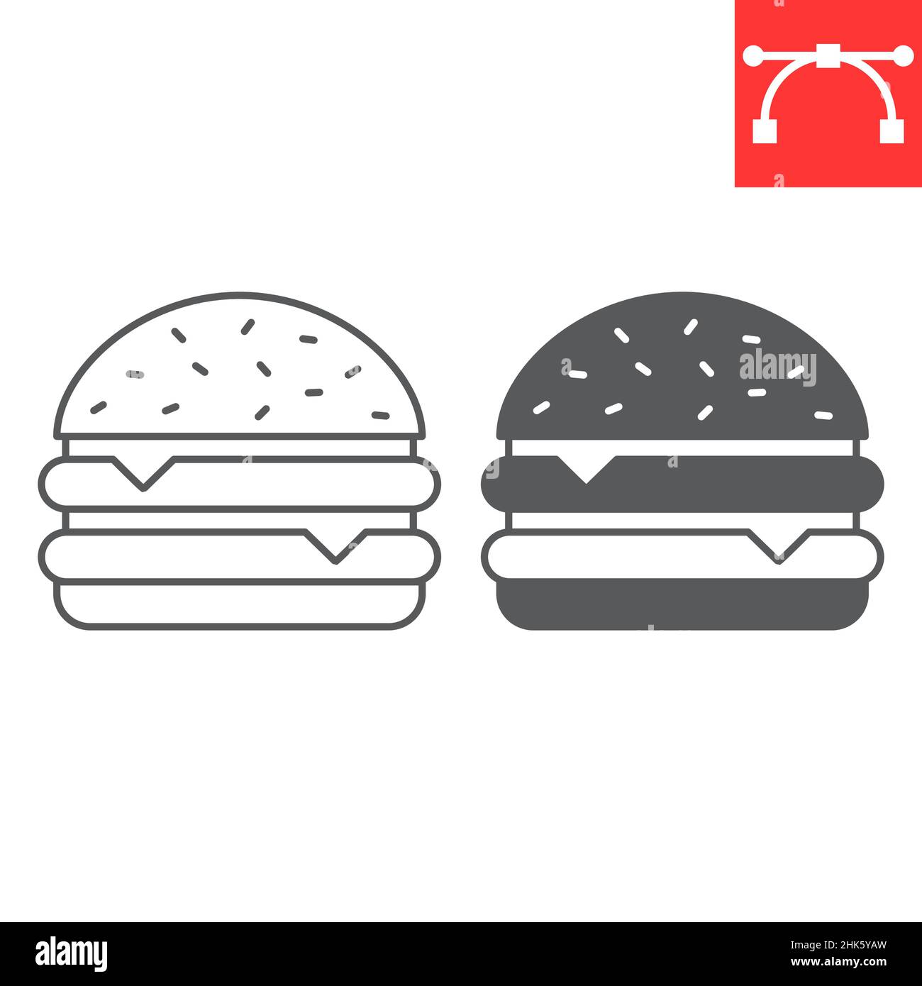 Double cheeseburger line and glyph icon, junk food and fast food ...