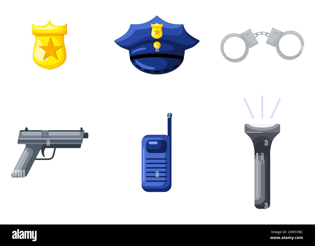 Set police in flat style on white background. Detective elements walkie ...