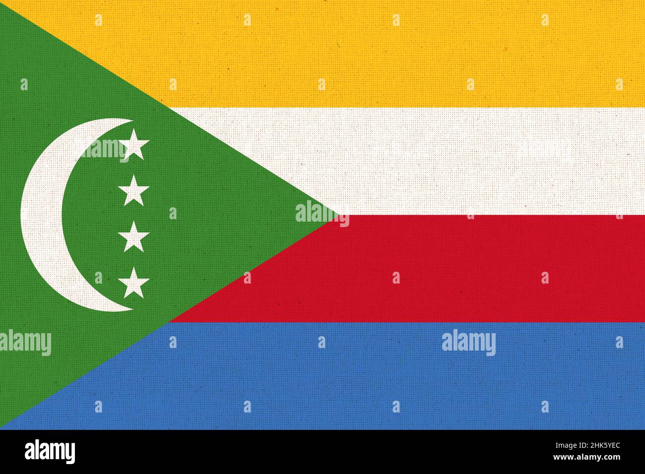 Flag of Comoros. Comoros flag on fabric surface. Fabric Texture. Union ...