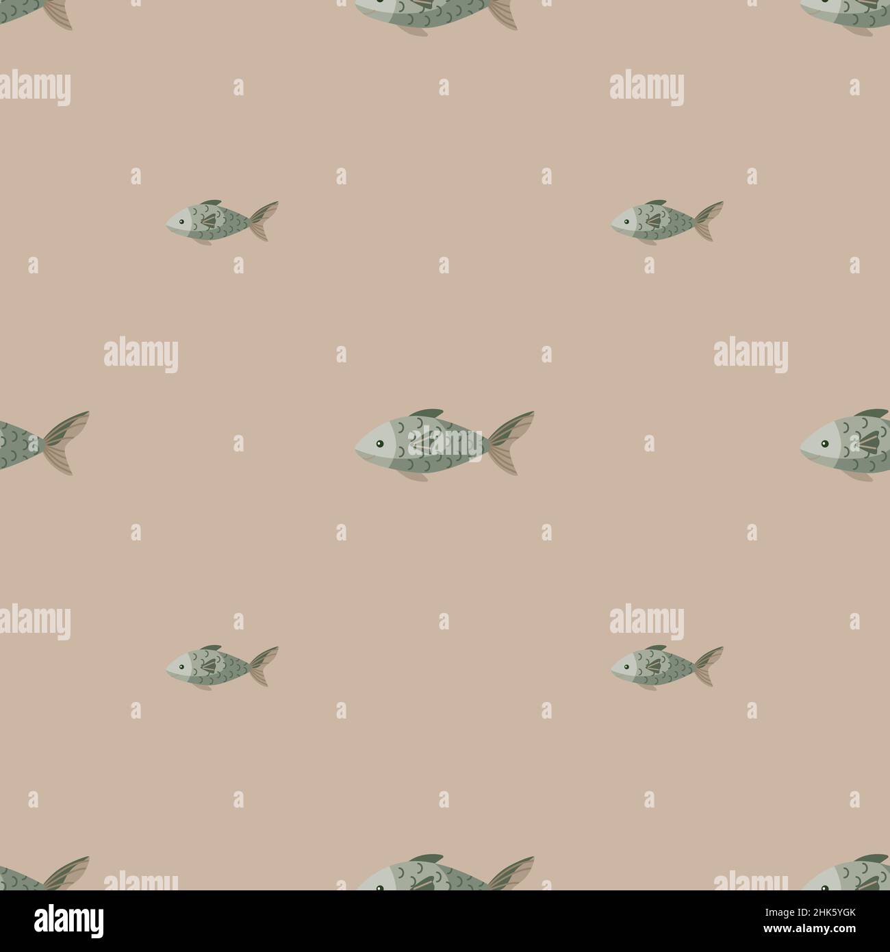 Seamless pattern fish on pastel brown background. Modern ornament with ...