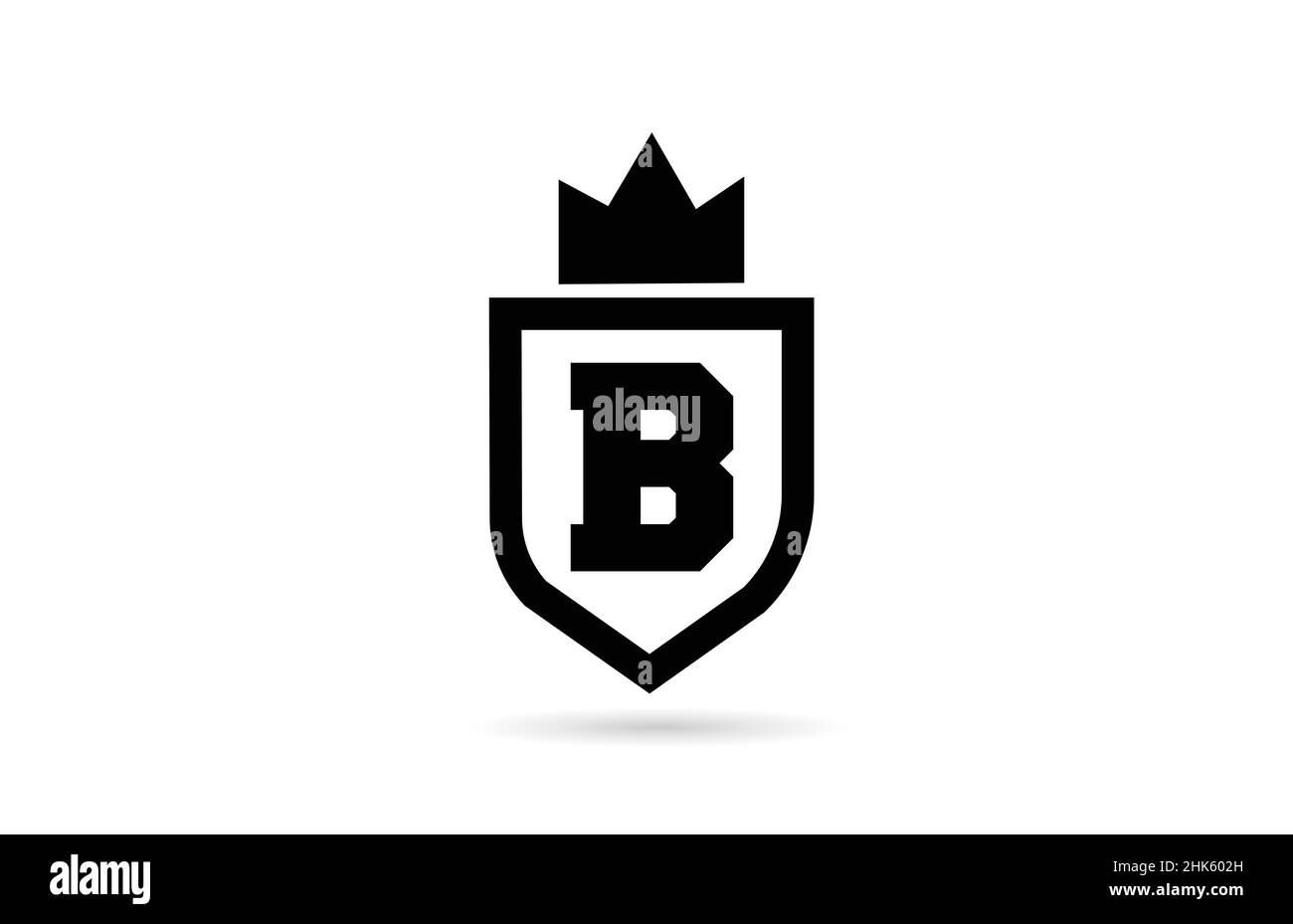 black and white B alphabet letter logo icon with shield and king crown ...