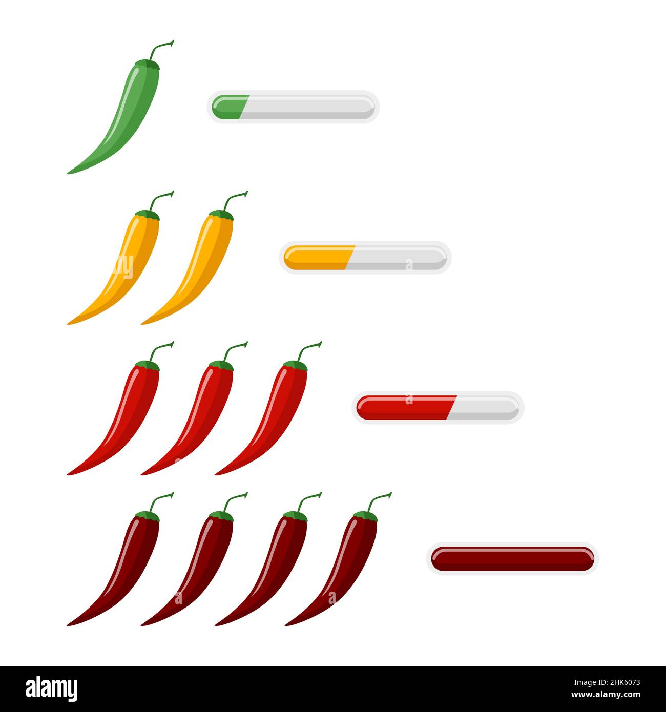 Spicy chilli pepper indicator level isolated on white background ...