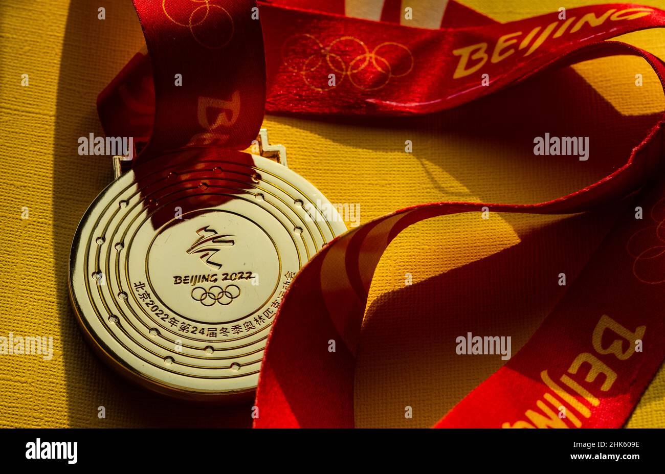 January 27, 2022, Beijing, China. XXIV Olympic Winter Games gold medal ...