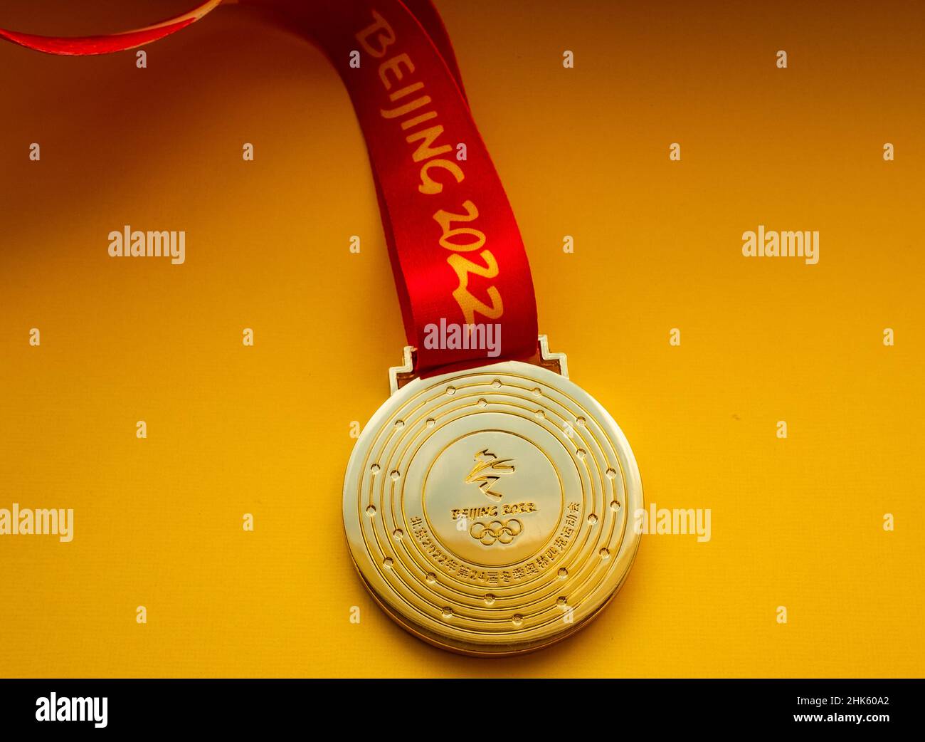 January 27, 2022, Beijing, China. XXIV Olympic Winter Games gold medal ...