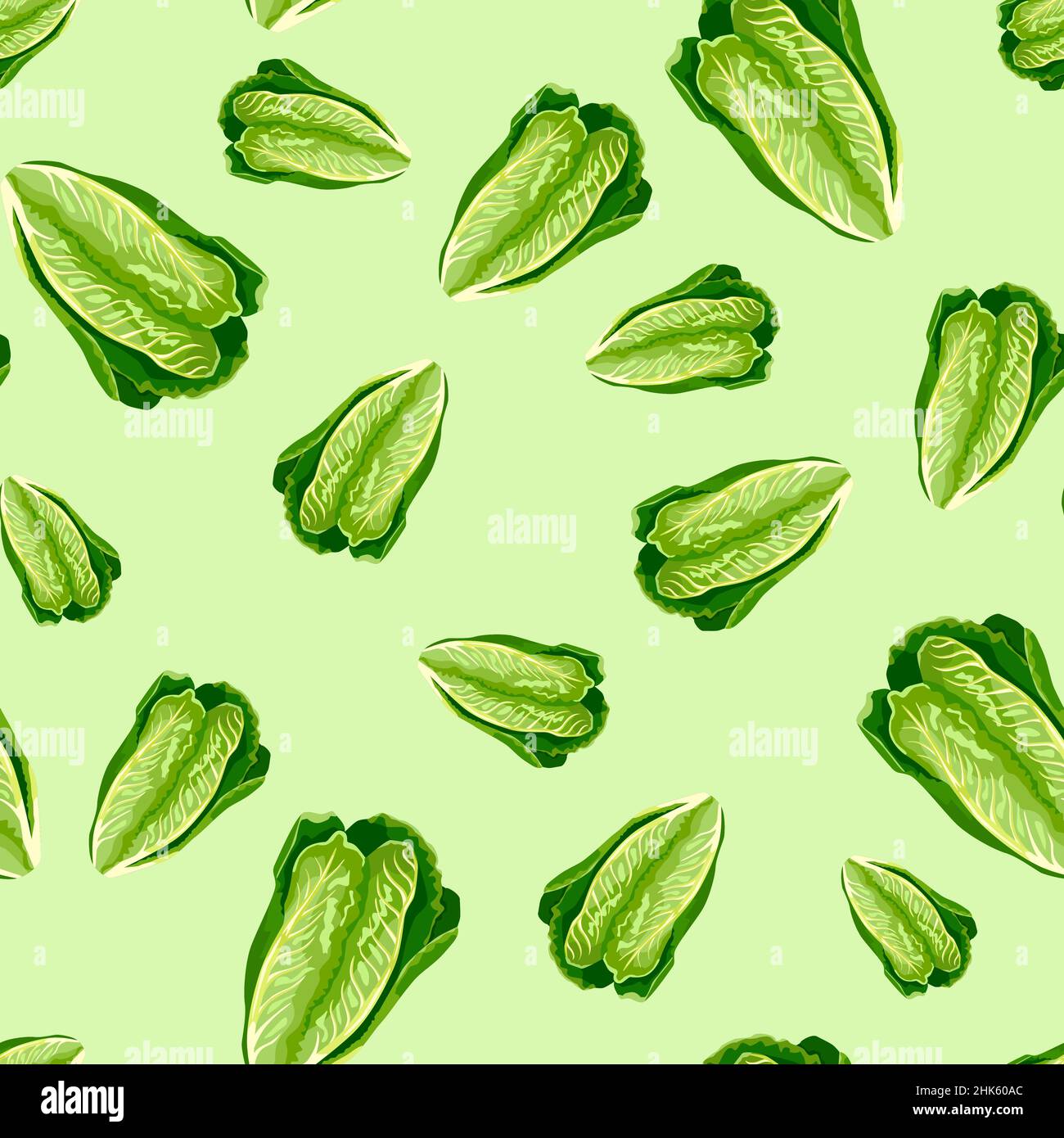 Seamless pattern lettuce Romano on pastel green background. Minimalism ...
