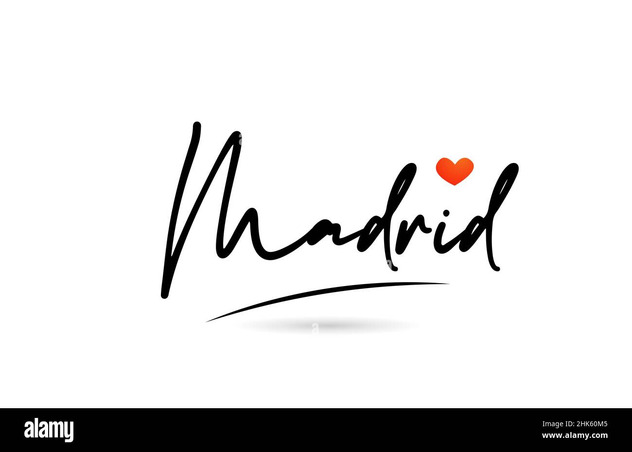 Madrid city text with red love heart design. Typography handwritten ...