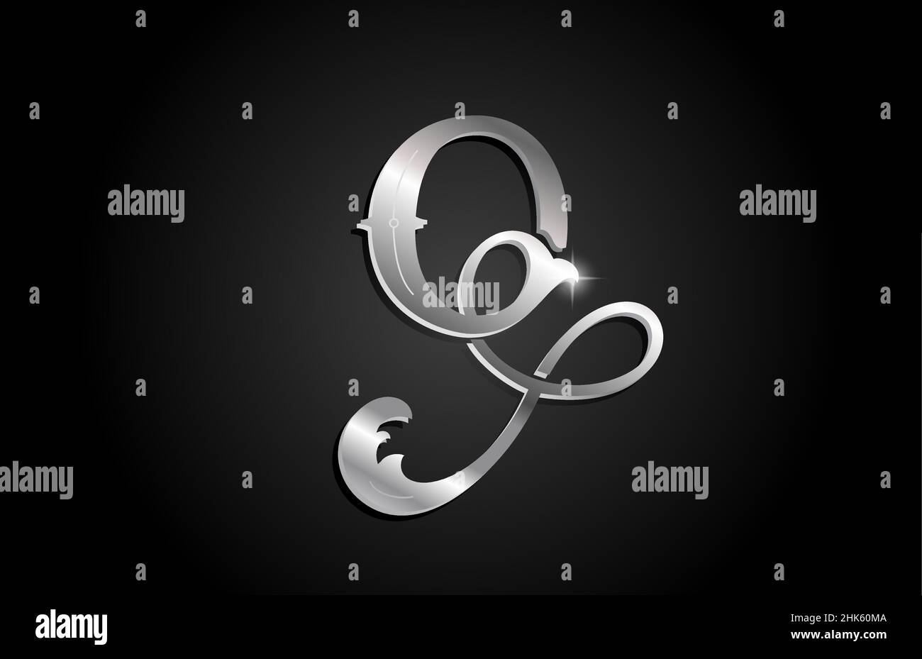 Silver metal Q alphabet letter logo icon design. Creative template for ...