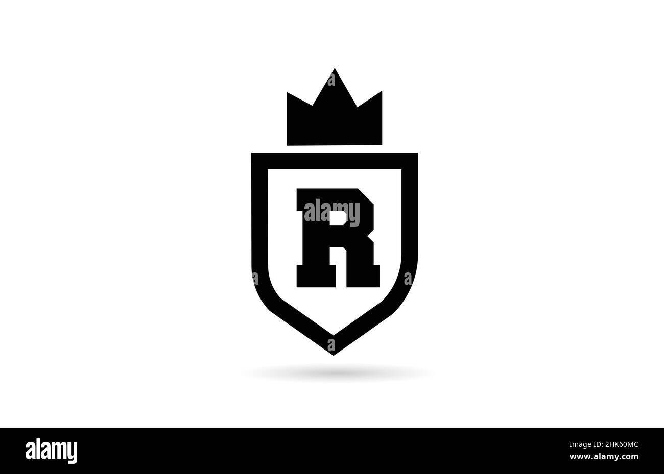 black and white R alphabet letter logo icon with shield and king crown ...
