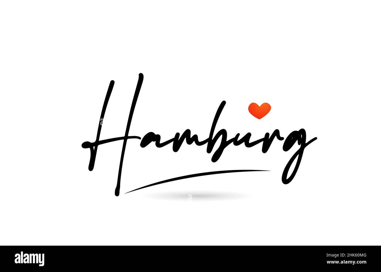Hamburg city text with red love heart design. Typography handwritten ...
